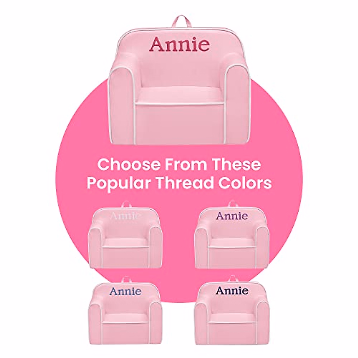 Delta Children Cozee Chair for Kids - 1 Seater Foam Toddler Couch can be Personalized with Name, Has Removable Cover for Easy Machine Washing (25x18x20.5 Inches, Pink and White)