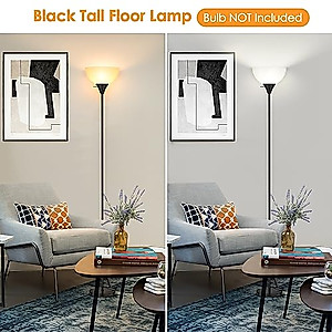 Coucrek Floor Lamp, LED Standing Lamps with White Plastic Shade, Black Modern Torchiere Floor Lamp, Tall Lamps for Living Room Dorm Bedroom Office, Rotary Switch, E26 Base, Bulb not Included