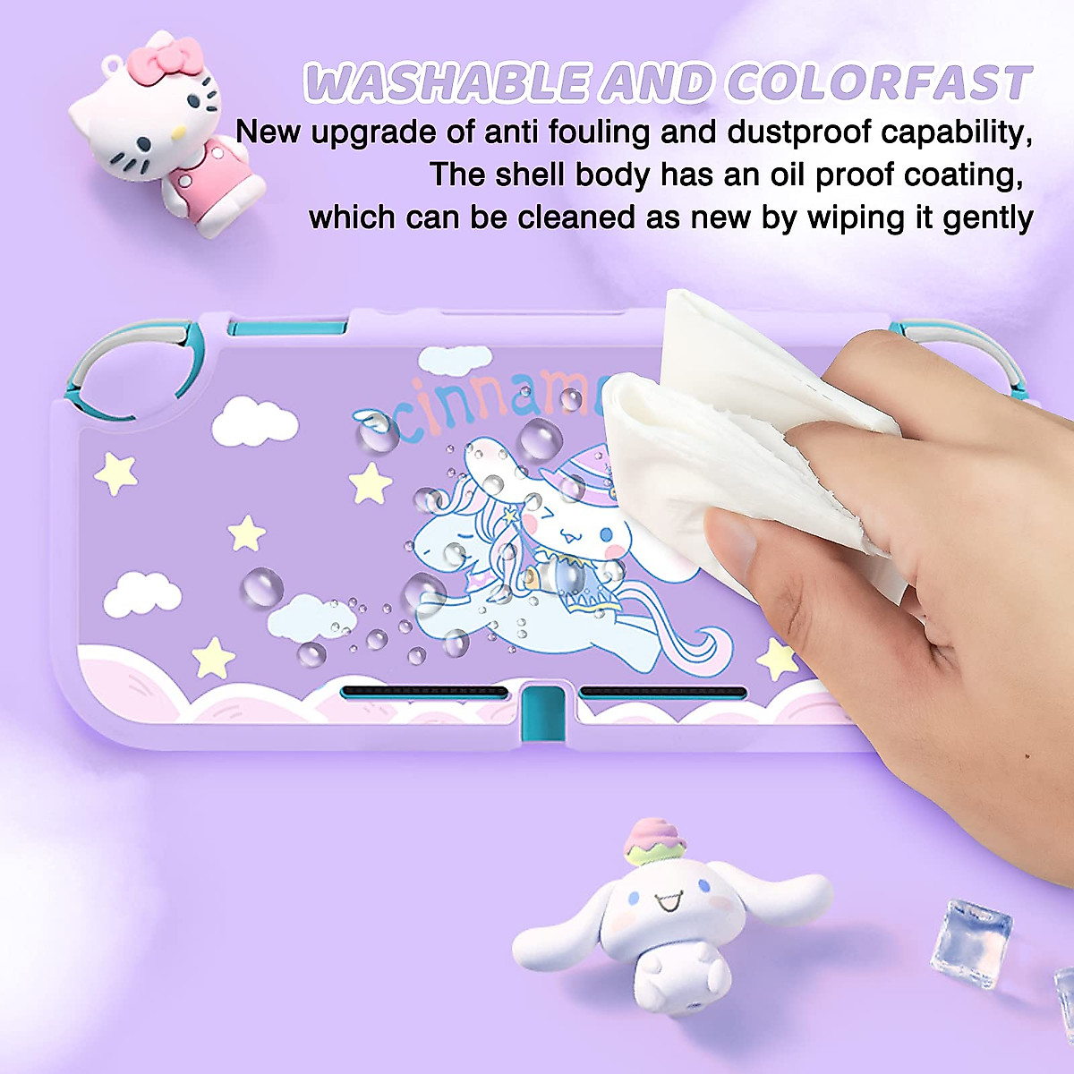 DLseego Protective Case Design for Switch Lite, TPU Cover Case Cute Rabbit Animal Pattern Shock-Absorption Design Hard Cover with 2 pcs Thumb Grips - Purple Rabbit