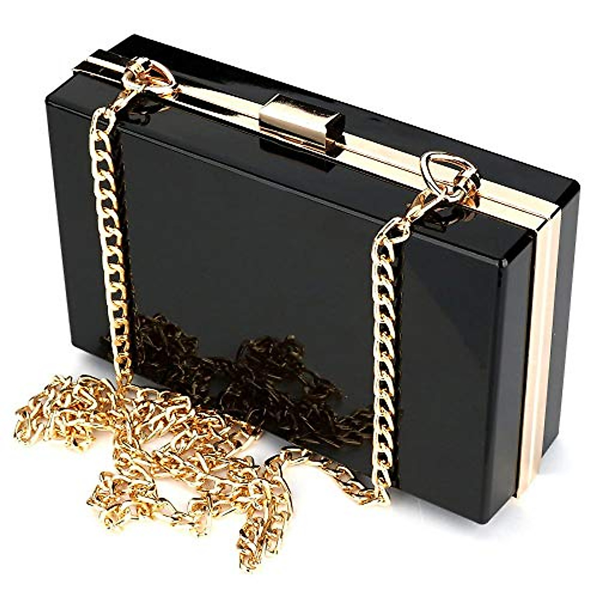 Women Cute Clear Acrylic Box Clutch Bag Transparent Approved Crossbody Purse Evening Bag Shoulder Clutch (Black)