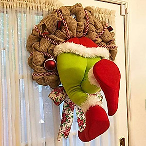 schicj133mm Christmas Thief Wreath, How The Christmas Thief Stole Christmas Burlap Wreath, Christmas Wreath for Front Door Decoration M
