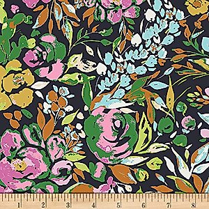 Art Gallery Fabrics Art Gallery Indigo and Aster La Floraison Dim in Rayon, Black