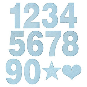 Blue Glitter Custom Banner Kit with 3x Letters Set, 2x Numbers 0-9, 10 Hearts, 10 Stars, DIY Pennant Garland for Birthday Party Decorations, Wedding Supplies (125 Pcs)