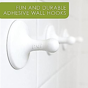 Puj – Nubs, Peel ‘N Stick Adhesive Hooks, Soft and Grippy Wall Hooks for Hanging Bathroom Accessories and Household Items, Easy-to-Install Wall Hangers, Pack of 3, White
