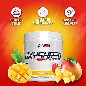 EHP Labs OxyShred Pre Workout Powder - Preworkout Powder with L Glutamine & Acetyl L Carnitine, Energy Boost Drink - Mango, 60 Servings