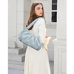 LUCKWE Ruched Hobo Bags for Women Satchel Purses Handbag Medium Crossbody Bags Drawstring Designer Shoulder Bag (Blue)