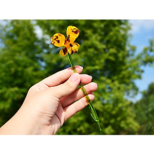 Yellow Glass Flower Figurine Blown Flower Sculpture Art Glass Flower Murano Long Stem Flower Garden Ornaments Decoration Collectible Glass