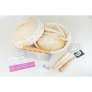 Joyallia Banneton Bread Proofing Basket Set of 2 Round 9 Inch with Bread Lame | Dough Scraper | Dough Whisk | Bowls Cover | Sourdough Kit | Bread Making Tools Gift for Mother, Wife and Bakers