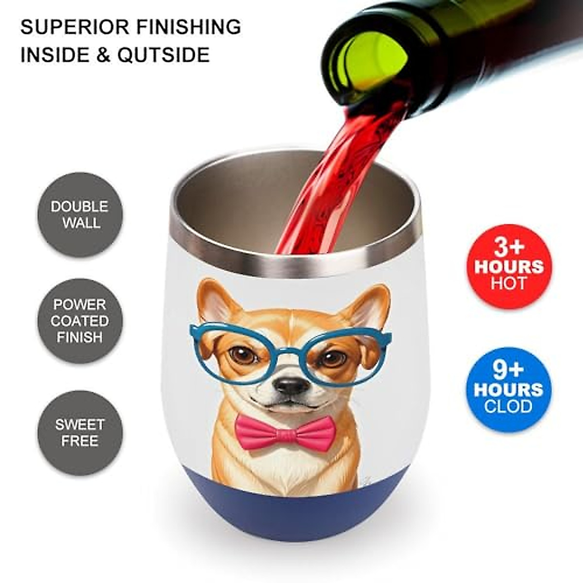 OPTKSNCU 304 Stainless Steel Insulated Cup with Lid, Pet Dog Soft Bow Tie, Oversized Glasses Print Durable, And Easy to Clean – Ideal for Home, Office, And Gift Giving