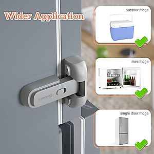 EUDEMON 1 Pack Updated Child Proof Refrigerator/Fridge/Freezer Door Lock Apply to Max 1"(25mm) Sealing Strip for Toddlers and Kids, no Tools Need or Drill (Grey)
