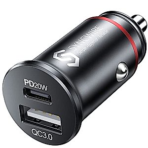 Syncwire USB C Car Charger 38W Fast USB Car Charger PD&QC 3.0 Dual Port [Super Mini & All Metal] Car Adapter Cigarette Lighter Compatible with iPhone 14/13/12/12 Pro/12 Pro Max, Samsung S23 and More