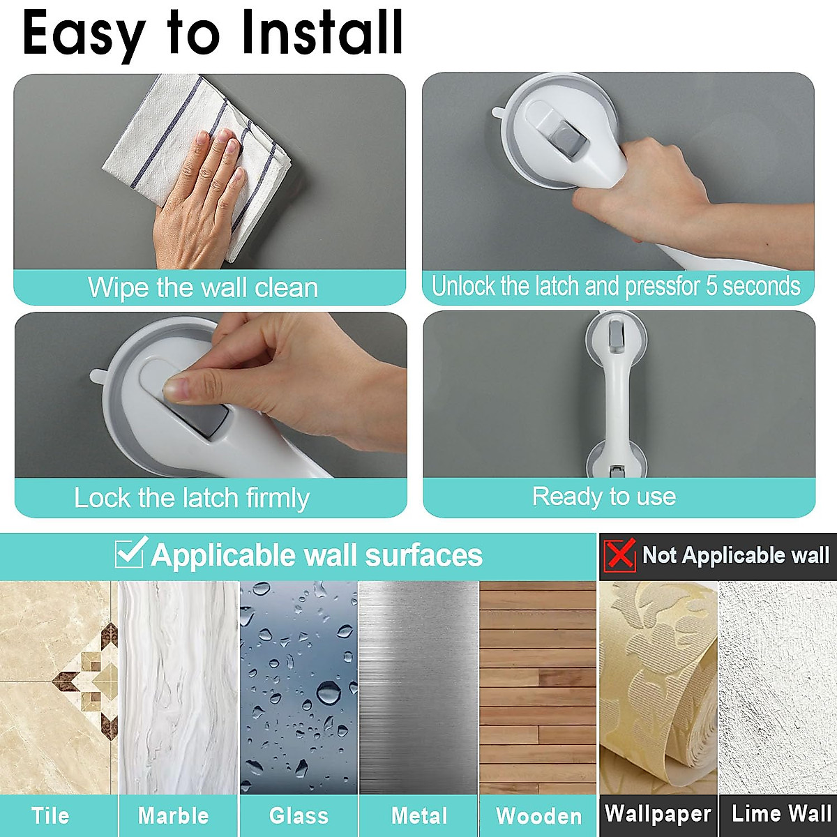 iHave Grab Bars for Bathtubs and Showers, 12 Inch Shower Handle Safety Bathtub Accessories for Elderly, Seniors, Pregnant, Ideal Gifts for Grandma and Grandpa, 2 Pack