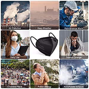 FGCCJP KN95 Face Mask 30pcs Disposable Face Masks Individual Packed Safety 5 Layers Breathable Cup Dust Masks Filtration>95% for Adults Men Women(Black)