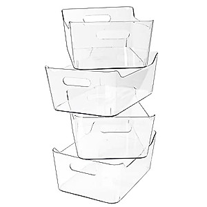 Kazozobi X-Large Plastic Storage Bins with Built-in Handles, 4 Pack Clear Pantry Food Organization and Storage, Open Container for Fridge, Kitchen, Bathroom and Bedroom