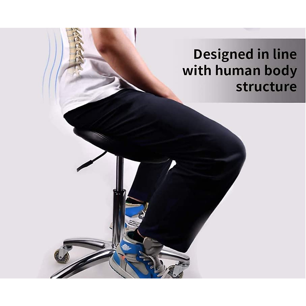 Professional Salon spa Saddle Chair and Rolling Saddle Stool. The Saddle Chair has Wheels, Luxurious Cushion and a Solid Metal Skeleton