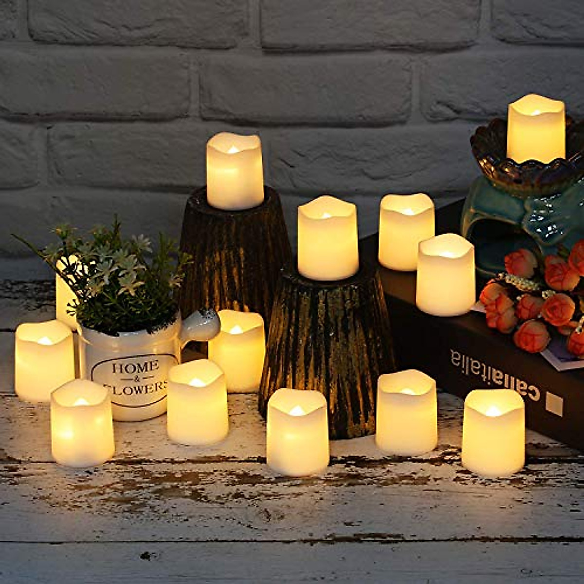 SHYMERY Flameless Votive Candles,Flameless Flickering Electric Fake Candle,24 Pack 200+Hour Battery Operated LED Tea Lights in Warm White for Wedding,Table,Festival,Halloween,Christmas Decorations