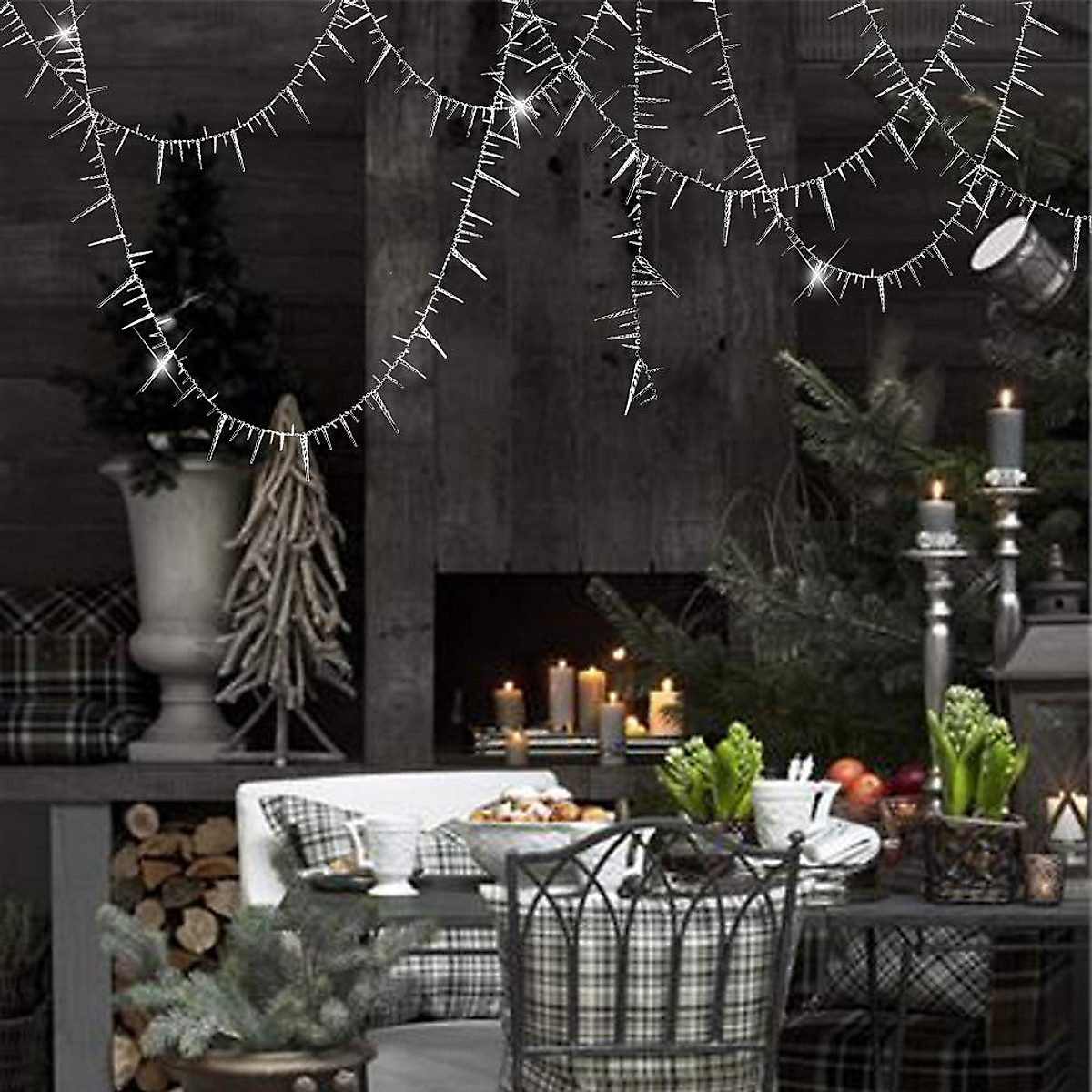 Decor365 3D Glitter Silver Icicle Garlands Banner Streamer for Christmas Party Decoration New Year Ice Winter Wonderland Birthday Streamers Wedding Baby Shower