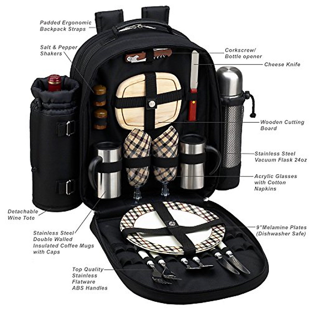 Picnic at Ascot Original Equipped 2 Person Picnic Backpack with Coffee Service, Cooler & Insulated Wine Holder - Designed & Assembled in the USA