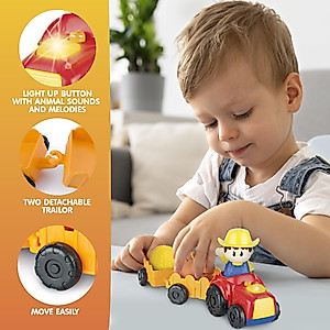 Tractor Toy with Farmer, Farm Animals and Wagons. Light Up Button Can Be Pressed for Animal Sounds and Melodies. Toddler Toys for a Farm Pretend Play for 18 + Month Old. Farm Toys for Baby Gifts