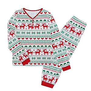 PopReal Christmas Pajamas for Family, Matching Family Christmas PJs Sets Blue Elk Tree Printed Top Sleepwear