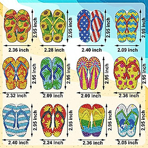 12 PCS Flip Flop Diamond Painting Keychains 5D Diamond Art Key Rings Double Sided Full Drill DIY Ornaments for Beginners Home Decor Summer Party Supplies