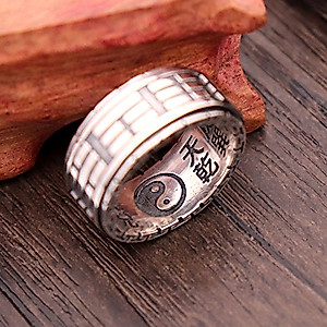 Vintage 925 Sterling Silver Taoism Tai Chi Yin and Yang Spinner Ring Band Fidget Anxiety Ring Jewelry for Men Women Size 9