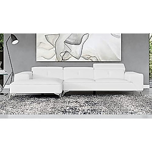 Zuri Furniture Raj Modern White Leather Sectional with Adjustable Headrests and Chaise - Left Chaise