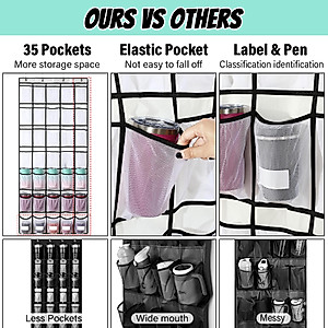 GliCraft 35 Pockets Over the Door Water Bottle Organizer Hanging Water Bottle Organizer with Elastic Strap Mesh Bag and Pen Water Bottle Holder for Door Closet Pantry Storage Rack(White)