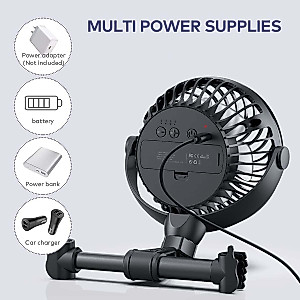 Retractable Portable Car Fans with 4 Speeds for Headrest and Rear Seat, Small Cooling Vehicle Air Fan, Quiet Operation, Rechargeable, Battery Operated,360 Degree Rotatable USB Fan for Baby, Puppy, SUV