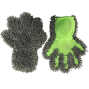 POLYTE Microfiber Chenille Car Wash and Dust Mitt and Glove Set, 3 Pack