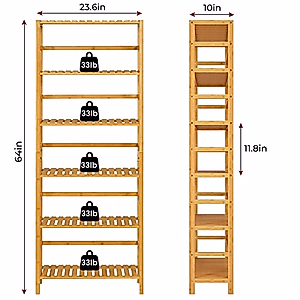 VIAGDO Bamboo Bathroom Shelf, 6-Tier Adjustable Tall Bookshelf, Multifunctional Storage Rack Freestanding Shelving Unit for Bathroom, Living Room, Bedroom, Kitchen, Laundry Room