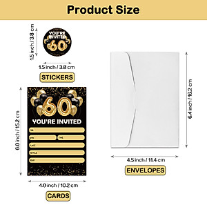 REWIDPARTY Black Gold 60th Birthday Invitations with Envelopes & Stickers（Set of 15） Back in 1964 Fill in Invitations Happy 60th Birthday Invite Cards 60 Years Old Birthday Party Supplies for Adults