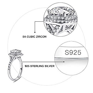 AVECON 3 Carat Cushion Cut Engagement Rings Cubic Zirconia Wedding Rings 925 Sterling Silver Solitaire Wedding Ring for Women Size 8