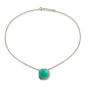 Exquisite Teal Blue-Green Faceted Stone Pendant Necklace for Women - Simulated Chalcedony Quartz, Bezel Setting, 14K Gold-Plated .925 Sterling Silver - Timeless Elegance