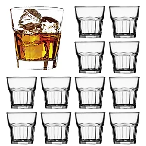 QAPPDA Whiskey Glasses 8 oz, Clear Drinking Cups Glass Cups,Cocktail Glass Whiskey Shot Glasses Set for Restaurants,Bars,Parties,Vodka Glass Cups Water Cups 12 Pack