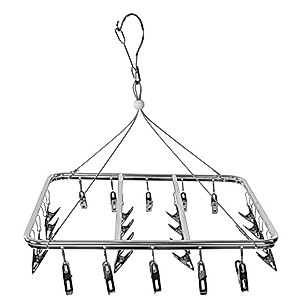 Milltrip Multifunction Aluminum Alloy Laundry Drying Rack with 26 Clips for Socks Underwear Scarf Gloves Baby Clothes