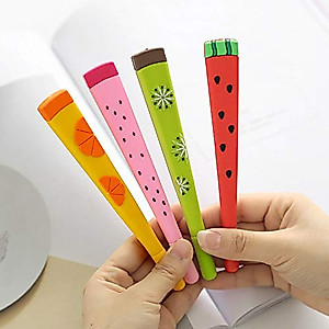 Fruit Shaped Pens Set of 6 and Reusable Mason Jar Pouch, Silky Smooth Fine Tip Black Gel Ink Pens, Quality Molded Silicone Creates Whimsical Stationary for Office, School or Gift (1 Pack)