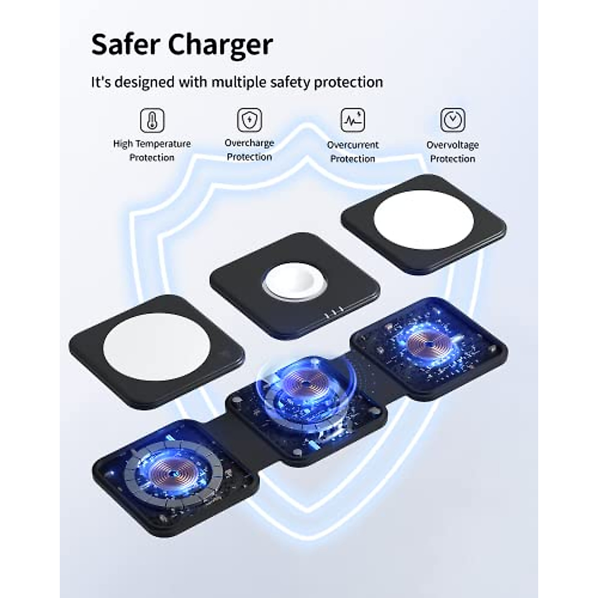 3 in 1 Foldable Wireless Charger, JoyGeek Magnetic Wireless Charging Pad, Mag-Safe Wireless Charging Station for iPhone 14/13/12/11 Series, Apple Watch, AirPods (QC 24W Adapter Included)