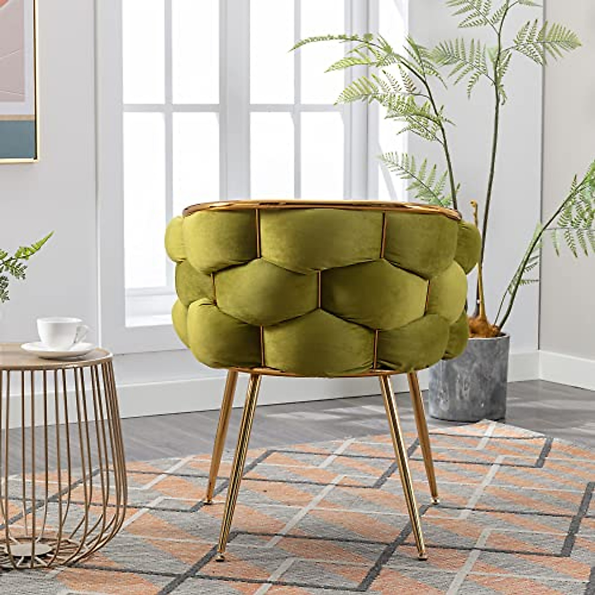 Kakotito Luxury Handmade Accent Chair with Gold Legs, Modern Velvet Armchair for Living Room and Bedroom, Silla de Acento (Green)