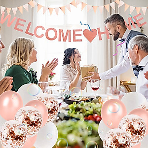 TBoxBo 15 Pcs Welcome Home Banner Rose Gold Glitter Welcome Back Balloon Banner Decorations Kit Welcome Home Decorations for Welcome Home Party Decorations, Welcome Home Sign