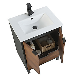 Fine Fixtures Hamilton Bathroom Vanity and Sink, 24 Inch Walnut - ADA Compliant