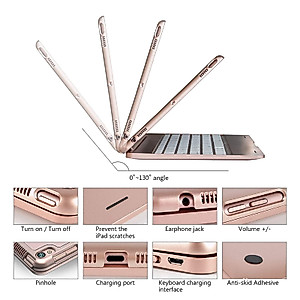 NOKBABO iPad Keyboard Case for iPad Pro 9.7 inch, 2018 iPad 6th Gen, 2017 iPad 5th Gen, iPad Air 2 & 1 case with Keyboard, 130° Smart Folio Hard Back Cover, Ultra Slim, Auto Wake and Sleep - Rose Gold