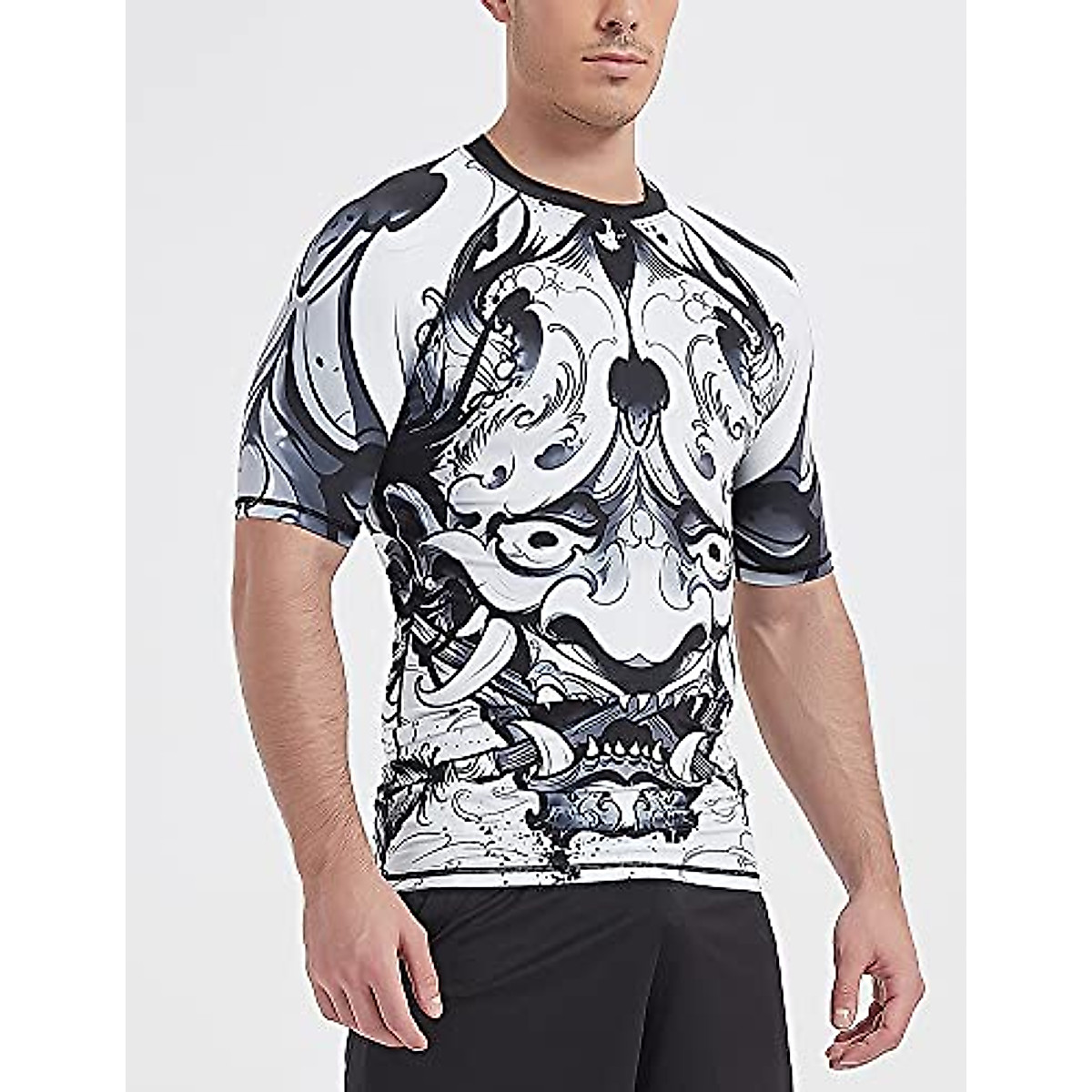LAFROI Men's Short Sleeve UPF 50+ Baselayer Performance Compression Shirt Rash Guard-CLY08 Hannya Size SM
