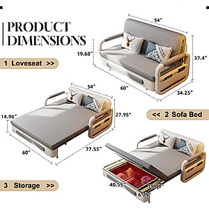 Etelifrank Put-Out Sofa Bed Futon，2-in-1 Convertible Sofa Couch with Storage，Foldable Linen Fabric Loveseat RV Sofa Bed for Small Place，Living Room，Apartment, Lounge(60''Lx34.25''Wx37.4''H)