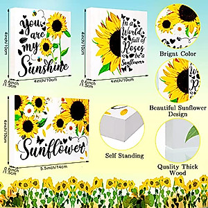 3 Pieces Tiered Tray Wood Signs Farmhouse Tray Decor Blank Wooden Table Sign Inspired Summer Fall Decor Rustic Mini Wood Kitchen Signs (Sunflower Style)