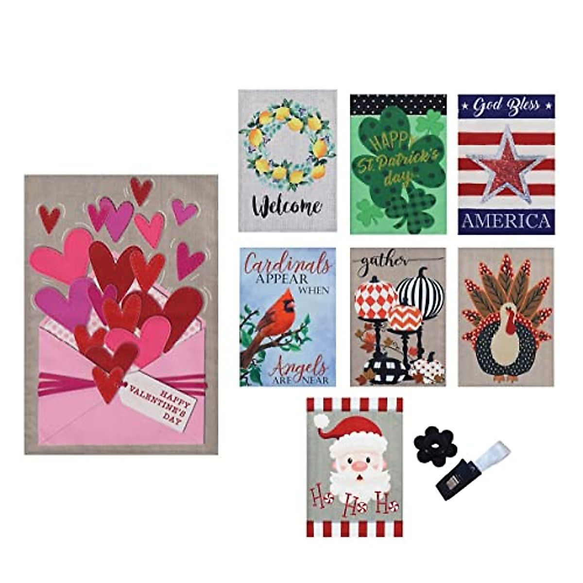 Evergreen Seasonal Burlap Garden Flag Bundle | St. Patrick's Day Shamrocks | Set of 8 | 12.5 x 18 inches | Double Sided | Outdoor Safe Welcome Holiday Home Decor