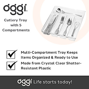 OGGI Clear Tray Flatware Organizer, 5-Compartment