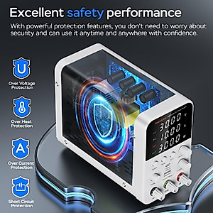 DC Power Supply Variable, 30V 10A Bench Power Supply with Encoder Knob, 4-Digits Display, Adjustable Regulated lab Power Supply with 5V 3.6A USB & Type-C Quick-Charge, Output Switch (30V 10A)