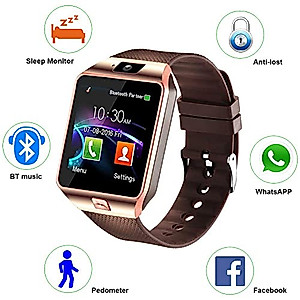 Padgene Bluetooth Smartwatch,Touchscreen Wrist Smart Phone Watch Sports Fitness Tracker with SIM SD Card Slot Camera Pedometer Compatible with Android Smartphone for Kids Men Women