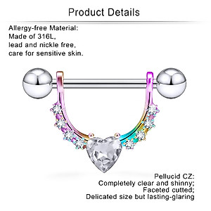 Cisyozi Nipple Piercing Jewelry 14G Nipple Rings for Women Rainbrow Stainless Surgical Steel Nipple Shield Nipplerings Ring Barbell Bar Body Piercing Jewelry for Women 14mm
